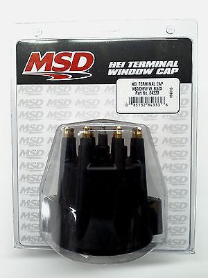 MSD 84333 BLACK Distributor Cap + Wire Retainer for Chevy V8 HEI-Brass ...
